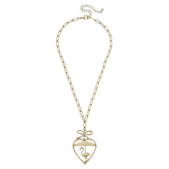 Judson | Jewelry | Flamingo And Bamboo Heart Pendant Chain Link ...